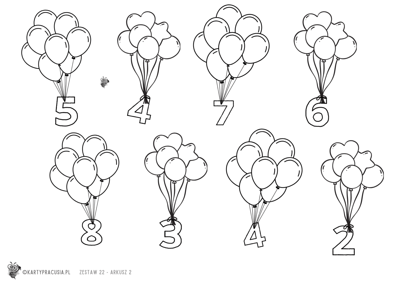Karty pracy -22- Pokoloruj baloniki (liczenie do 10/15) - Karty Pracusia